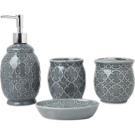 Amazon.com: Designer 4-Piece Bathroom Accessory Set – Ceramic Bath Set ...