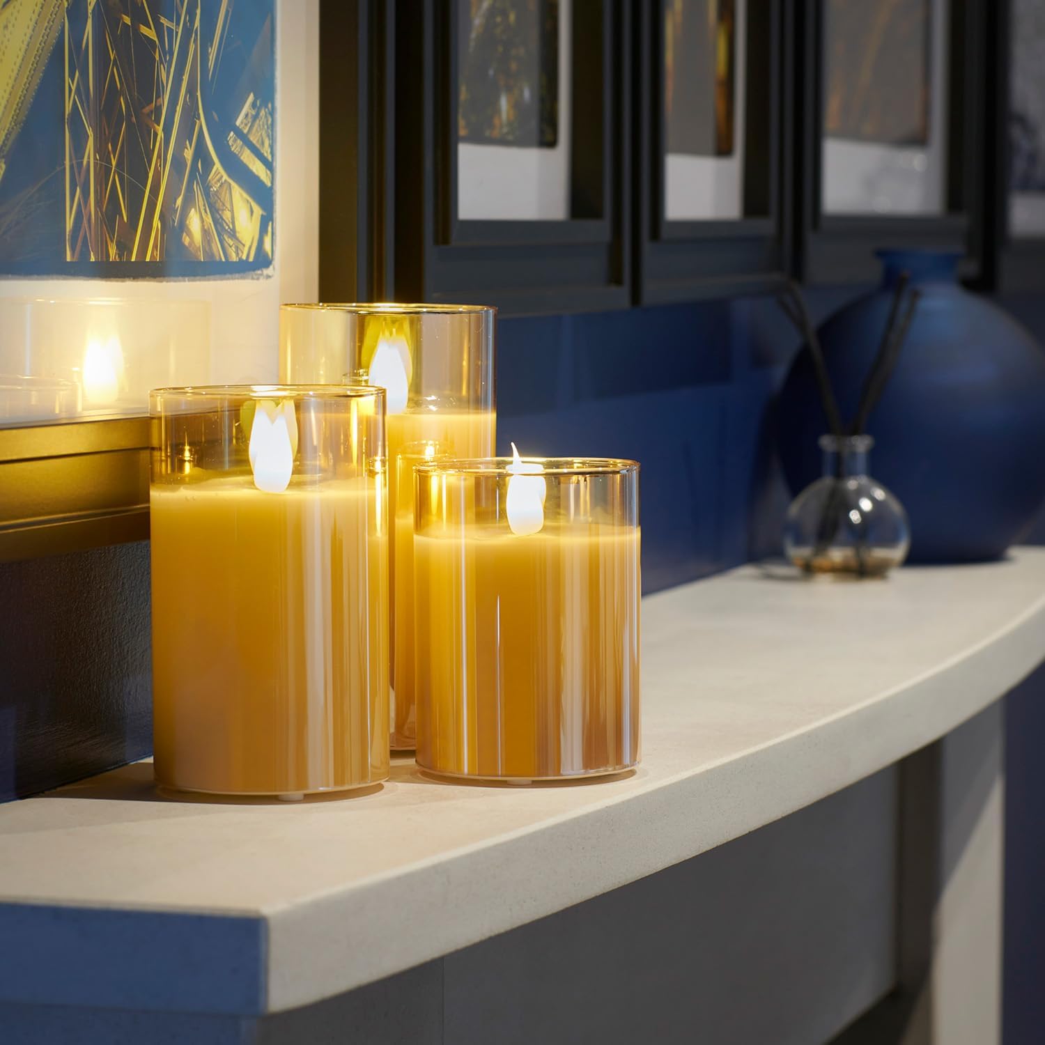 Auraglow Rechargeable Flameless LED Glass Candles with Remote Control ...