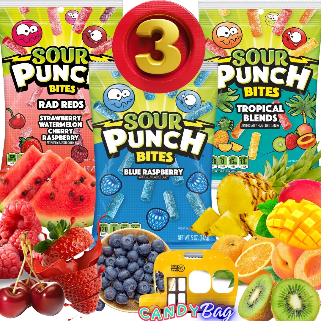 Amazon.com : (PACK OF 3) Sour Punch Bites Straws 5oz Each Bag - Unique ...
