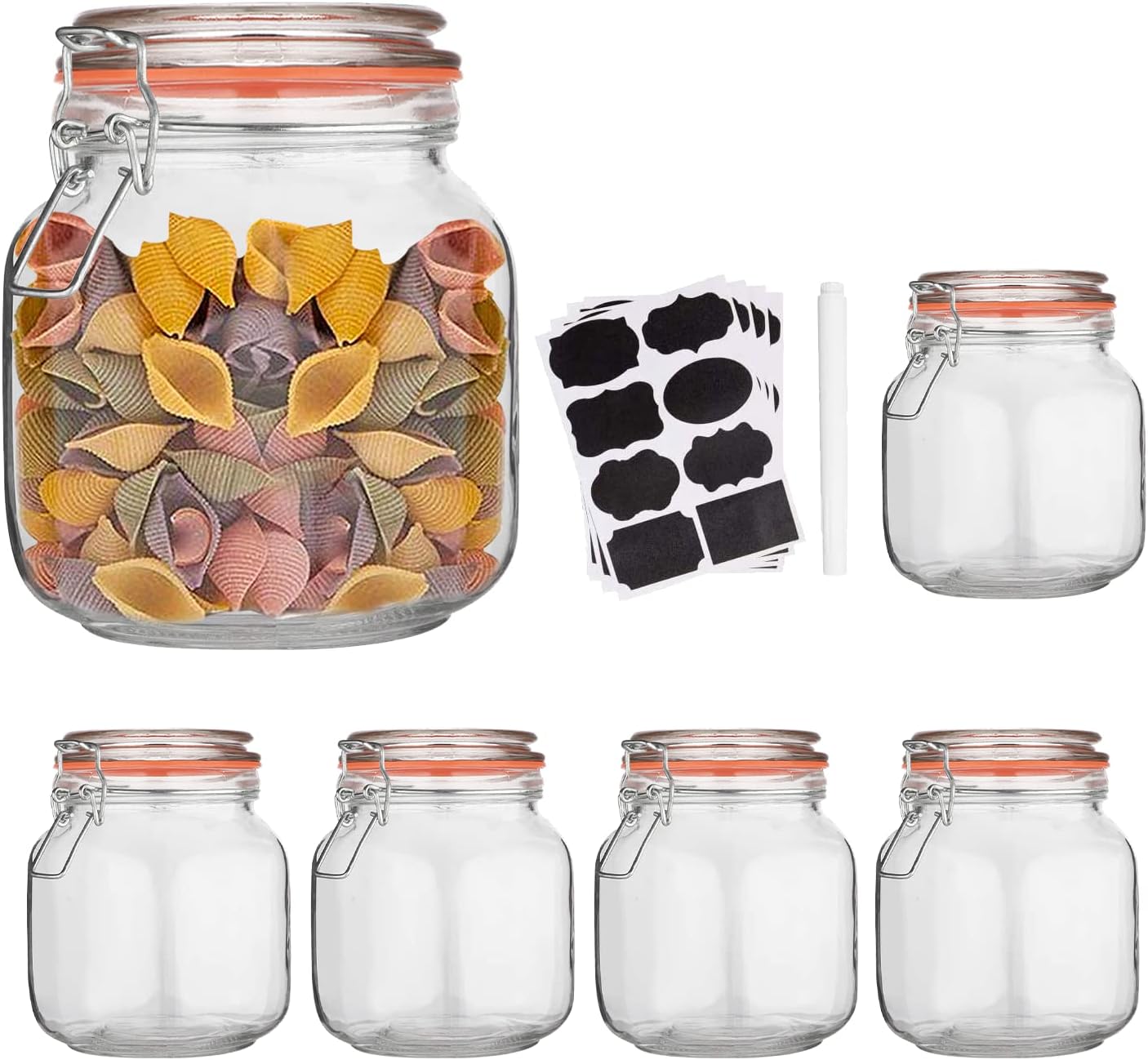 Amazon.com: Ziliny 6 Pcs Regular Mouth Mason Jars 32 oz Clear Glass Jar ...