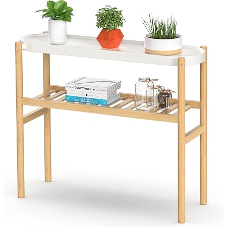 Amazon.com: Wisuce Bamboo Plant Shelf Indoor, 2 Tier Tall Plant Stand ...