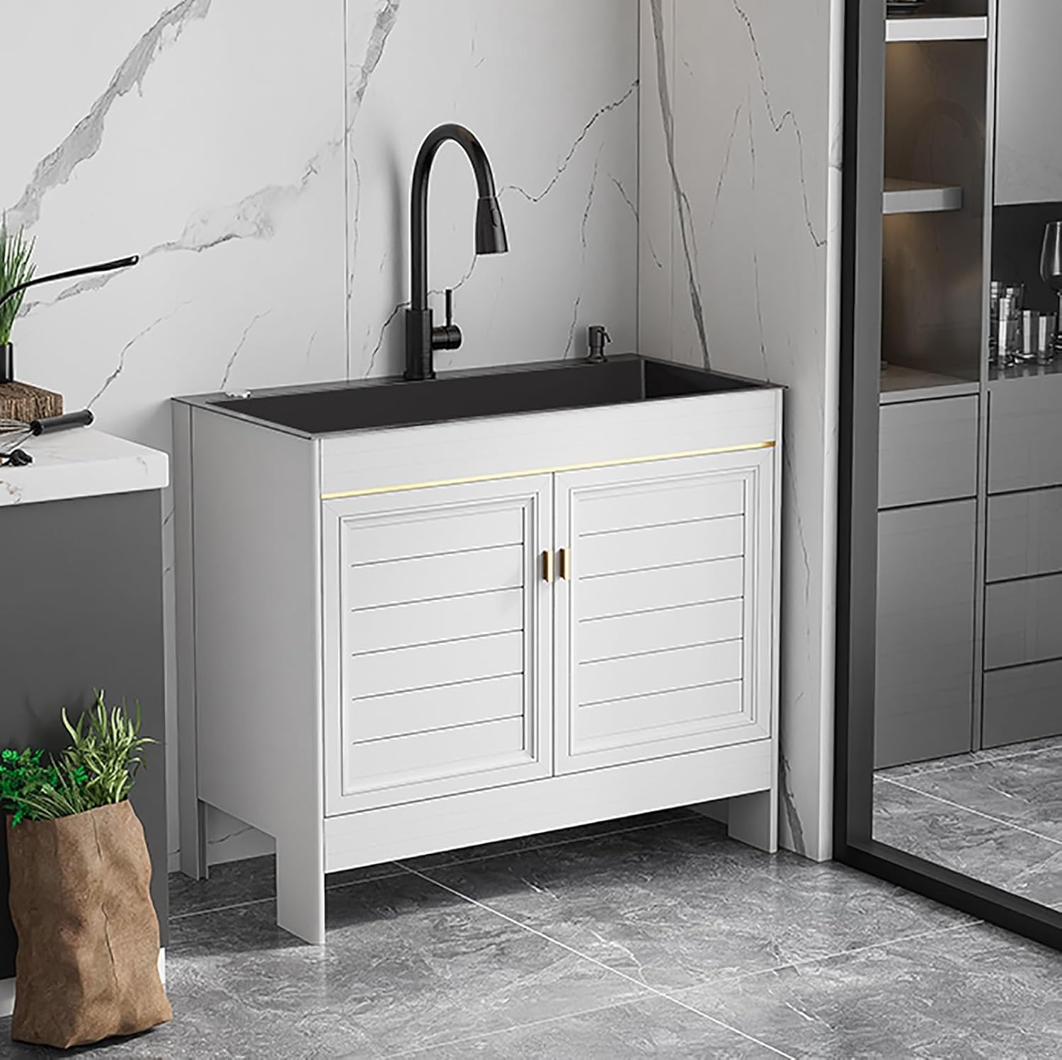 Amazon.com: Laundry Utility Sink Laundry Sink with Cabinet Freestanding ...