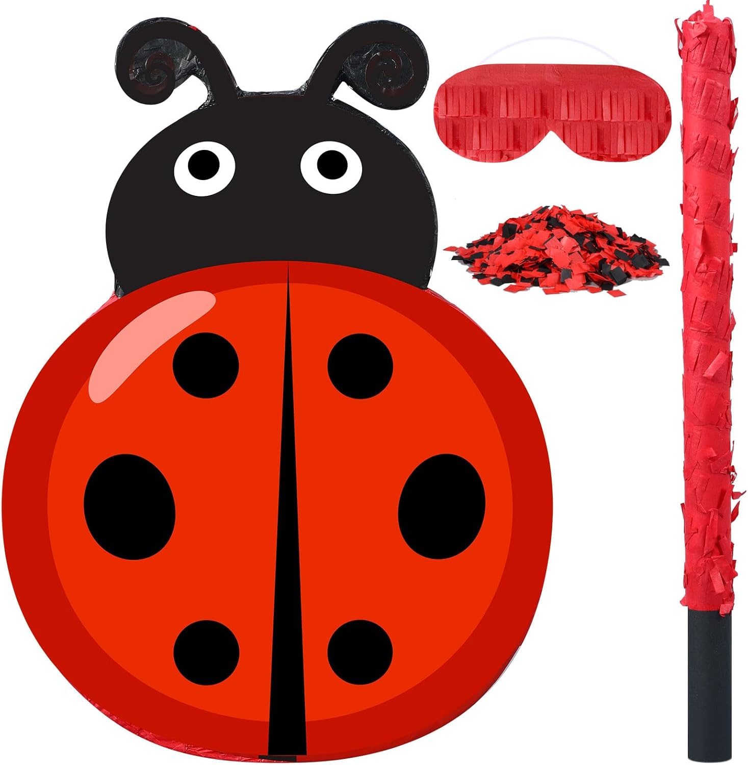Amazon.com: Pasimy Ladybug Pinata with Blindfold Bat Confetti Ladybug ...