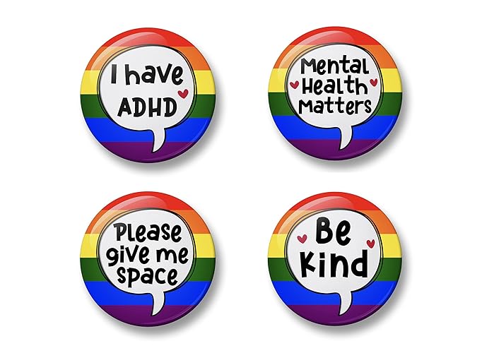 ADHD Pin Button Badge Pinback, 4 Badges, 32 mm, ADHD Button Badge, I ...