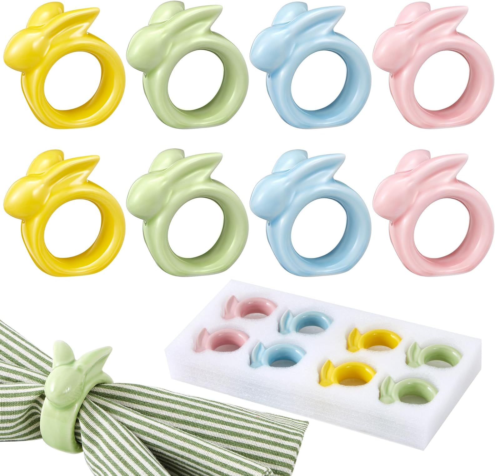 Amazon.com: 8 Pieces Wooden Easter Bunny Rabbit Napkin Rings Wooden ...