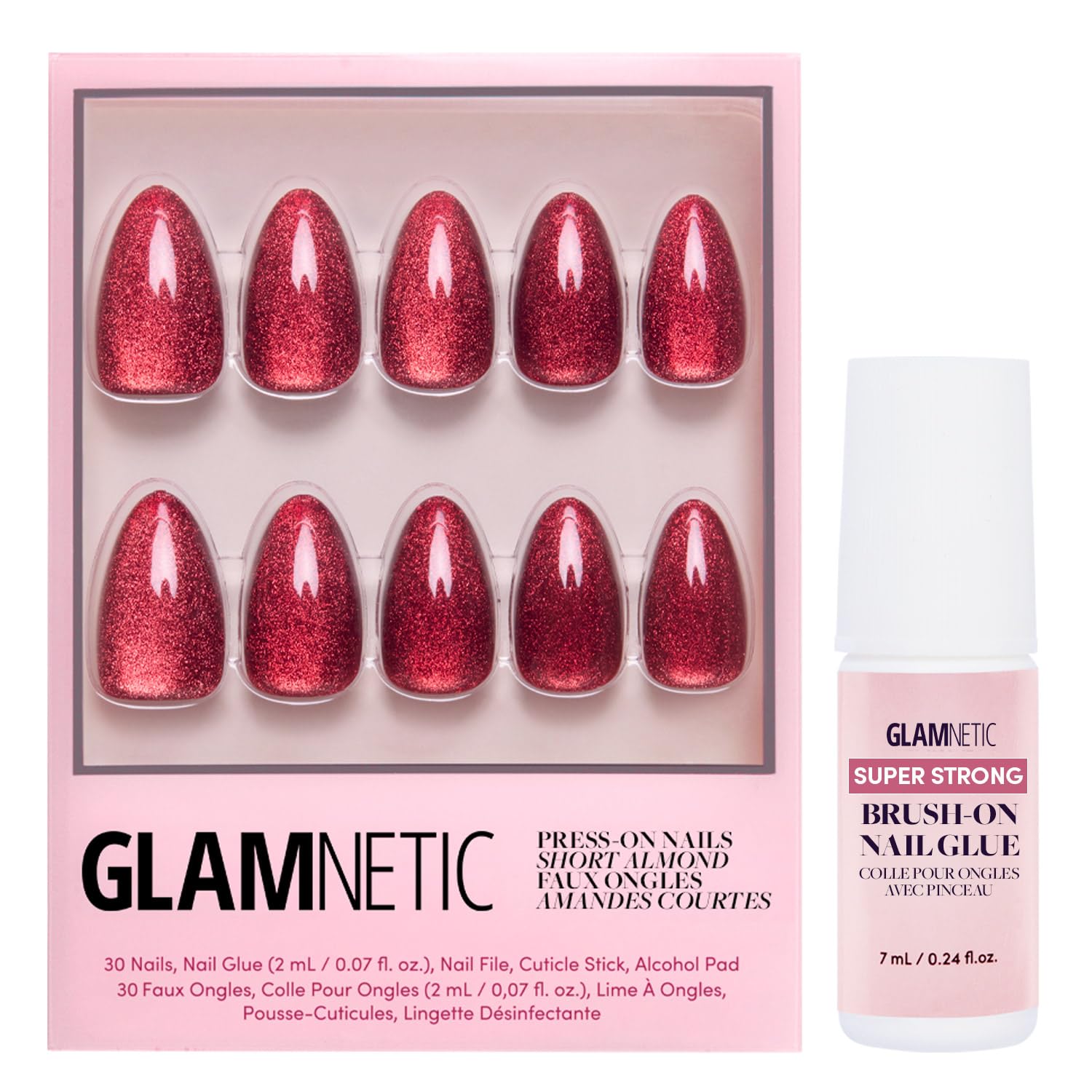 Amazon.com: Glamnetic Press On Nails & Brush On Nail Glue Bundle - Ruby Slipper | Deep Red ...