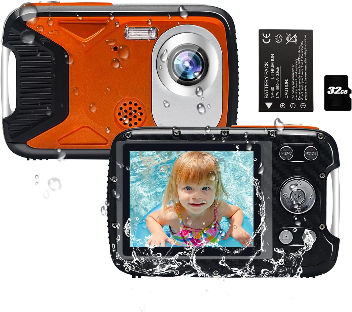 Waterproof Digital Camera with a Battery and 32GB Micro Card,30MP Small ...