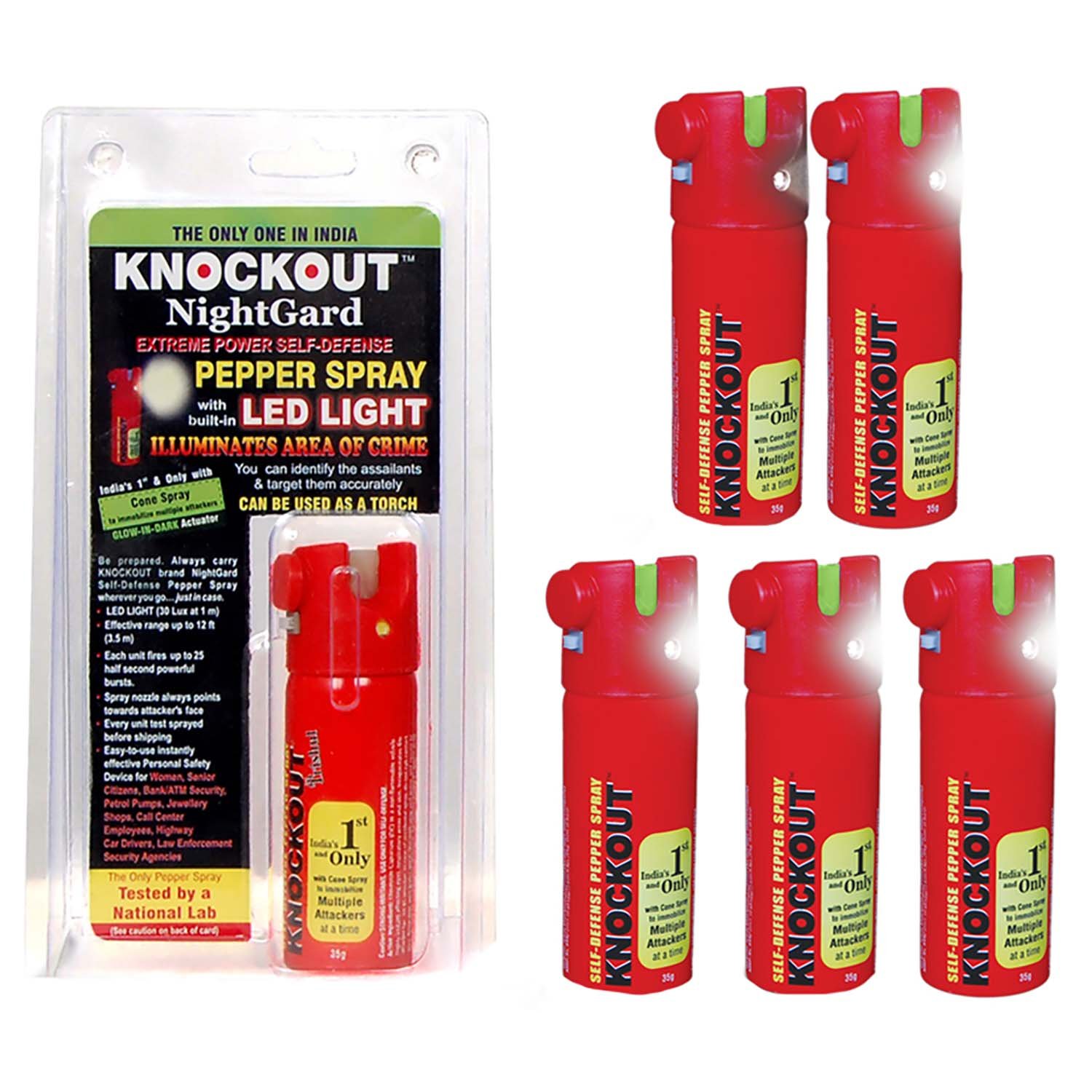 Knockout Trishul NightGard Self Defence Pepper Spray with LED Torch for ...