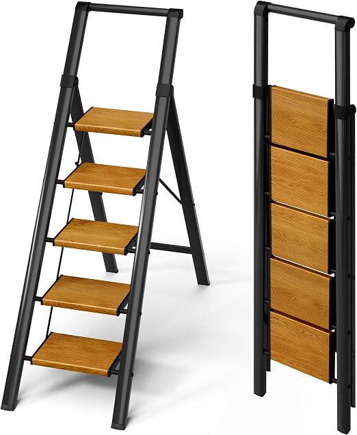 Mayi Plus 5 Step Ladder,Portable Step Ladder with Anti-Slip Wide Pedal ...