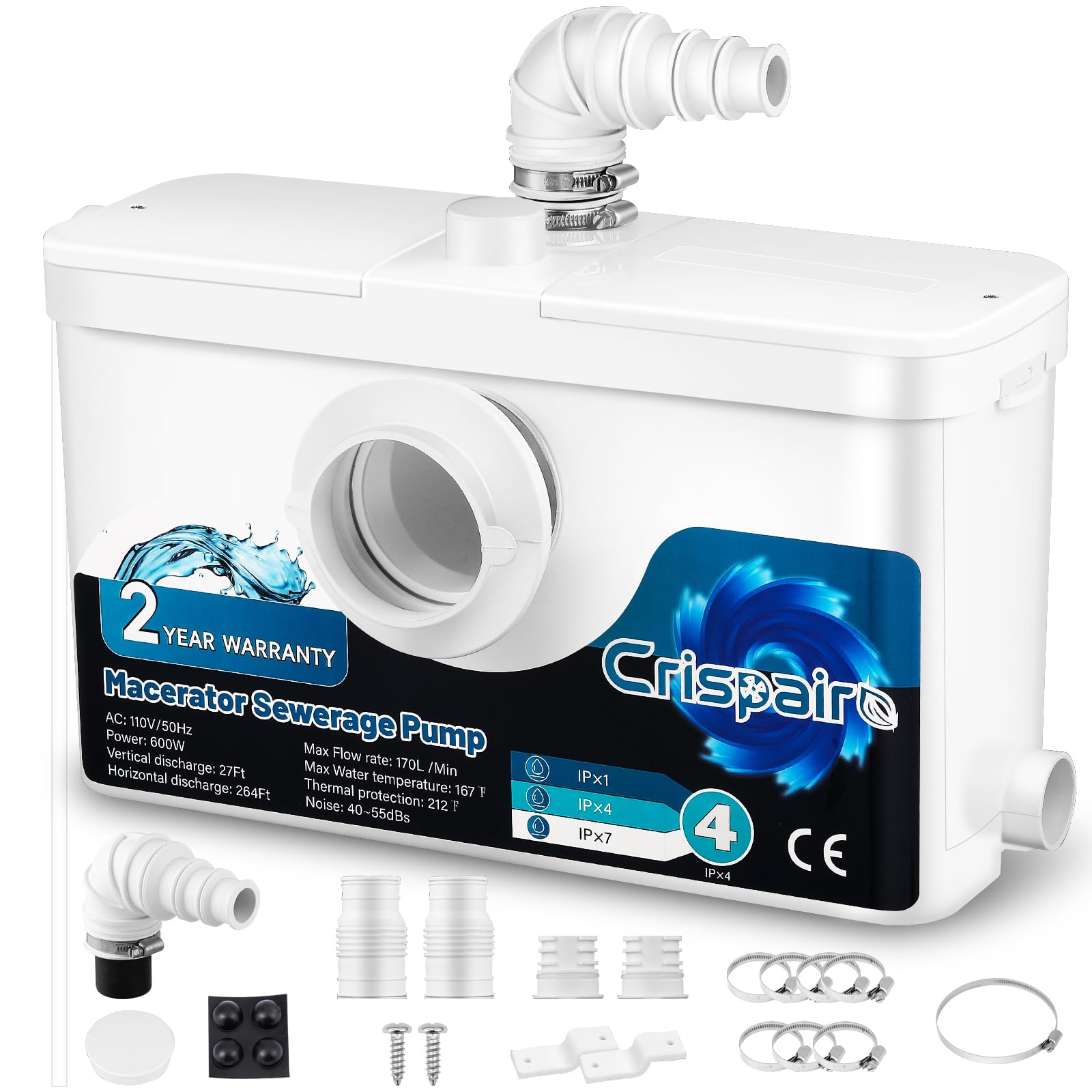 Crispaire 600W Macerator Sewerage Pump Toilet Upflush Pump Macerating ...