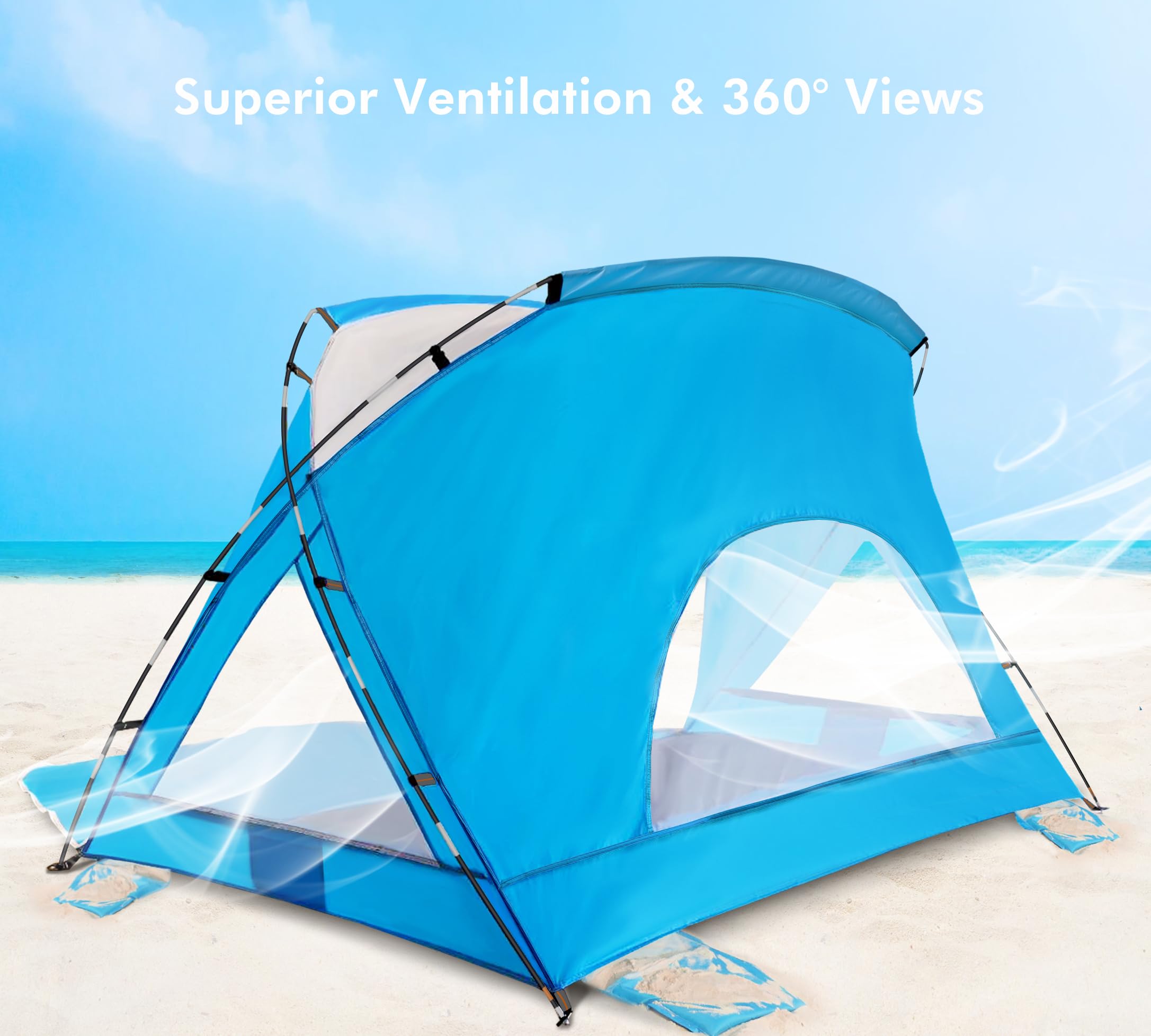 Snapklik.com : Beach Tent, Portable Sun Shelter For 2/3/4/6-8 Person