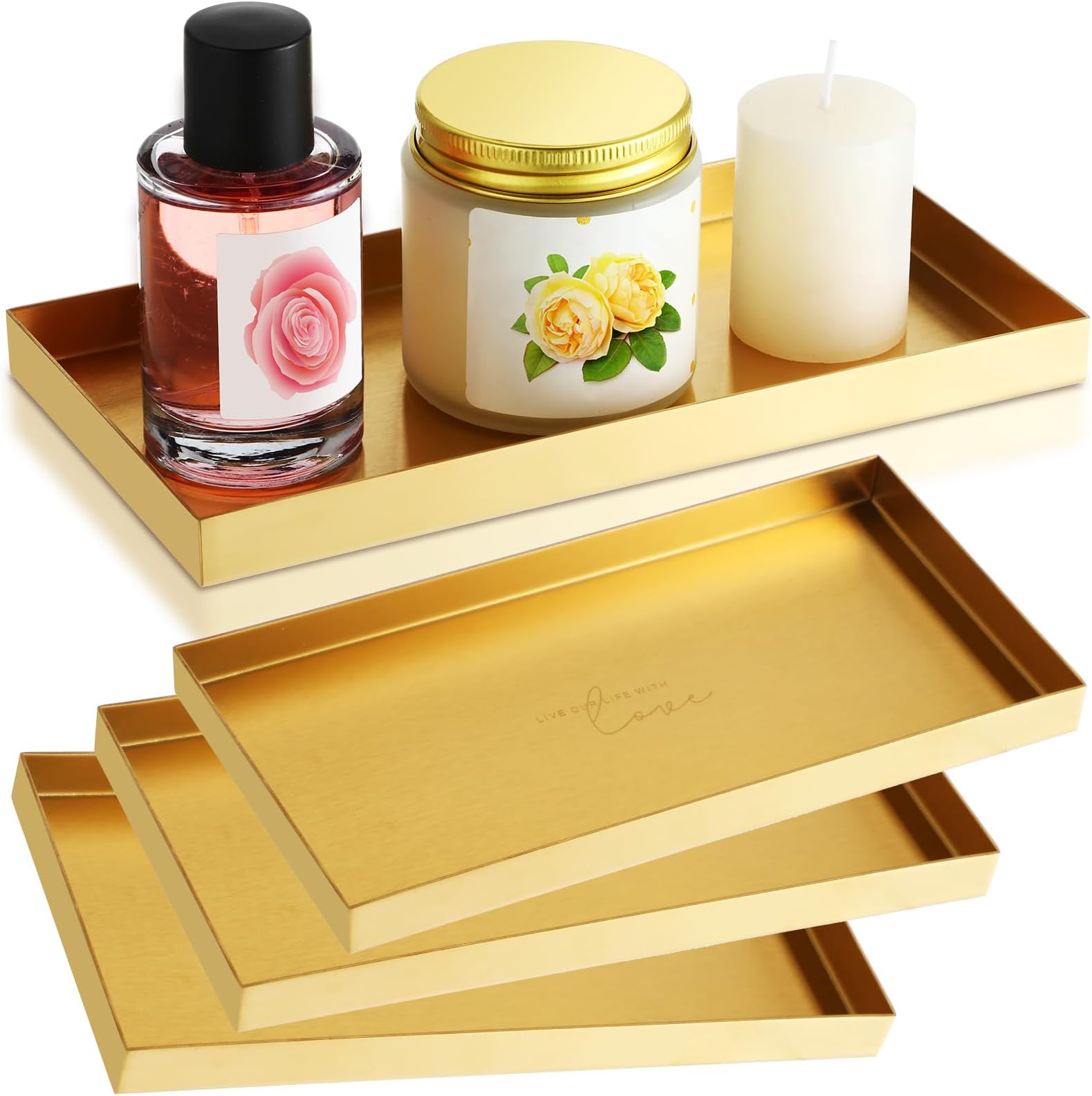 Amazon.com: FillTouch 4 Pcs Gold Metal Decorative Tray Bathroom Towel ...