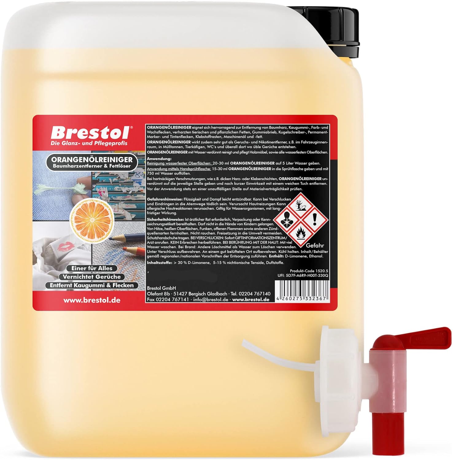 Brestol ORANGENREINIGER 25 Liter inkl. Auslaufhahn 61 mm ...