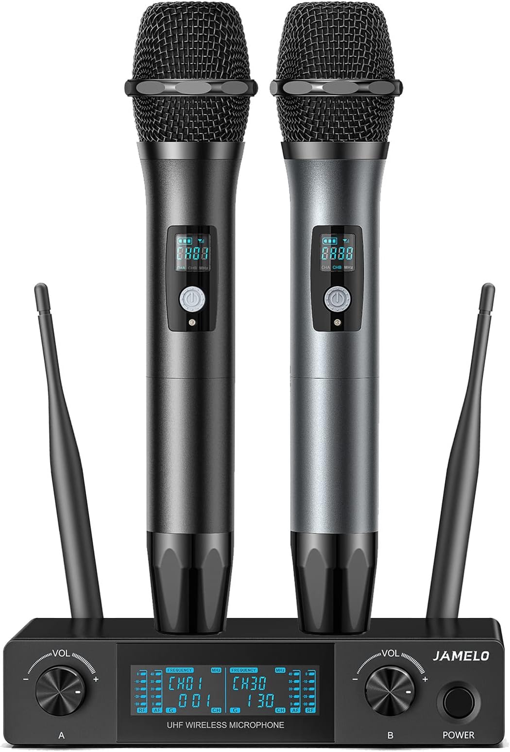JAMELO Wireless Microphone, UHF Metal Handheld Microphone Set, Mic ...