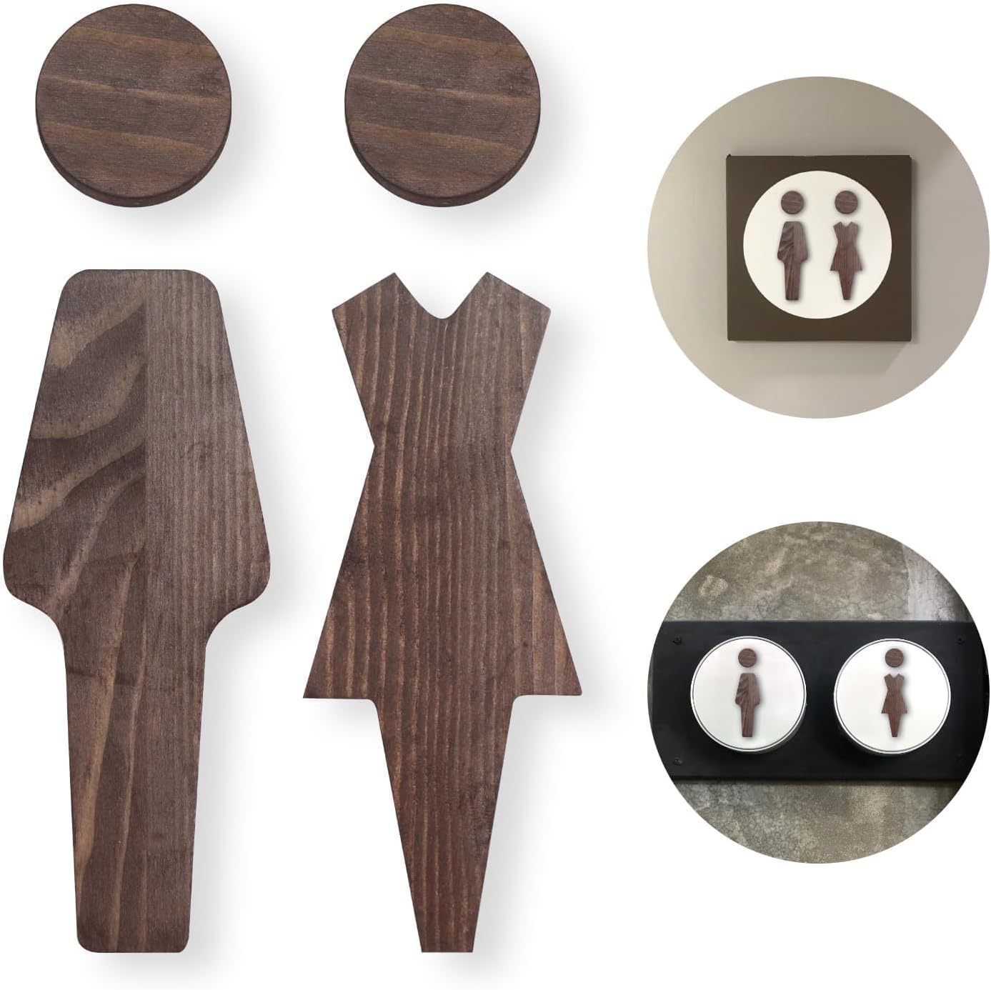 2 Pcs Wooden Unisex Toilet Door Sign, Wc Signs for Door Self Adhesive ...
