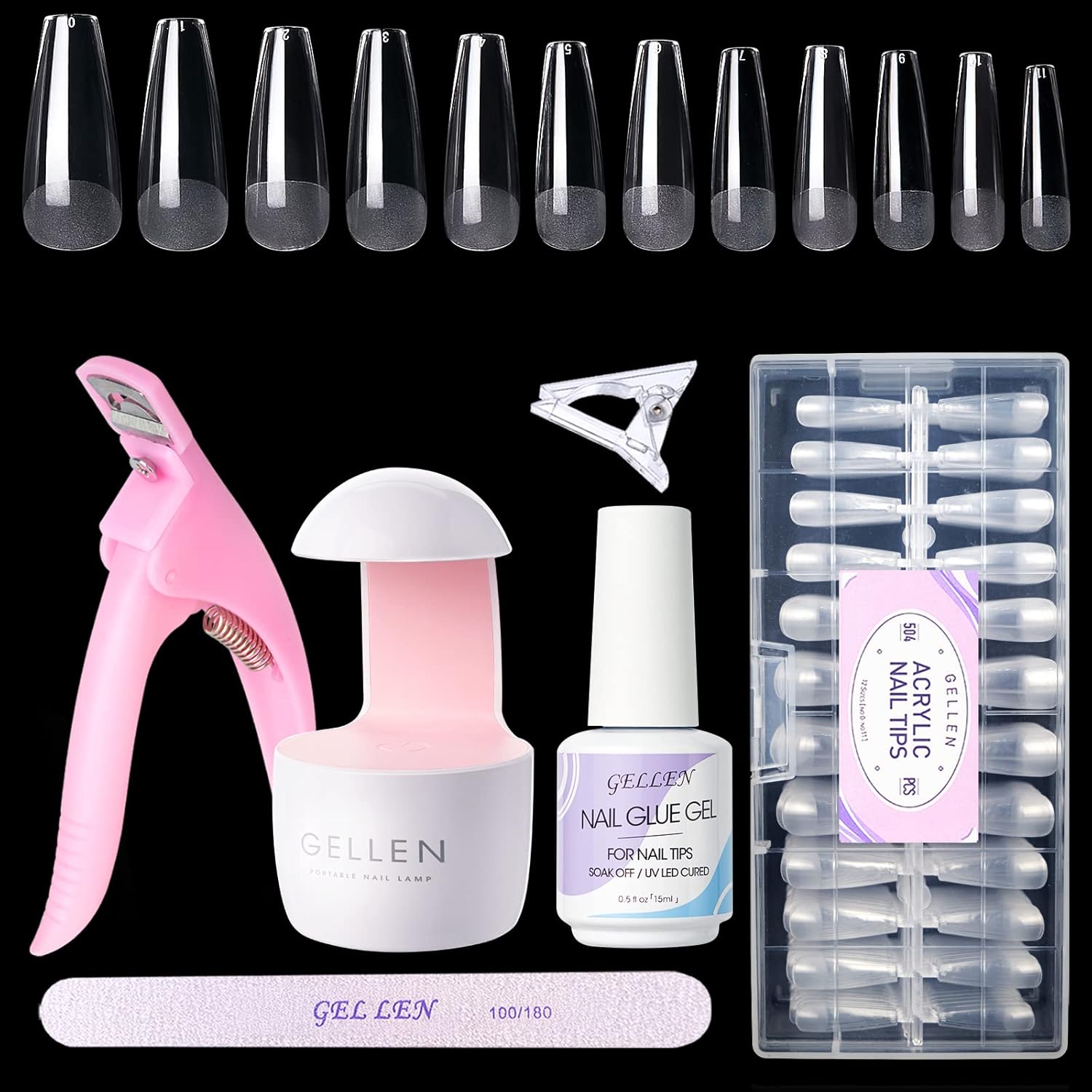 Amazon.com: Gellen Nail Tips and Glue Gel Kit, Gel x Nail Kit 504Pcs ...