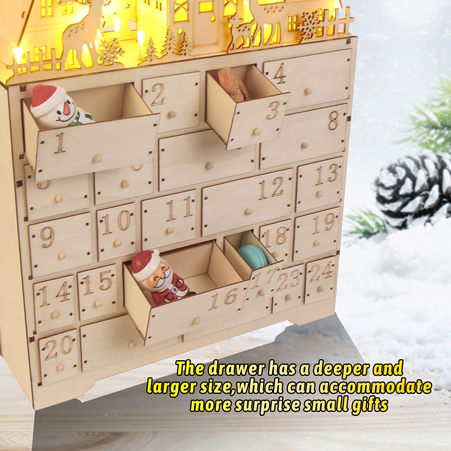 CCINEE Christmas Wooden Advent Calendar with 24 Storage Drawers ...