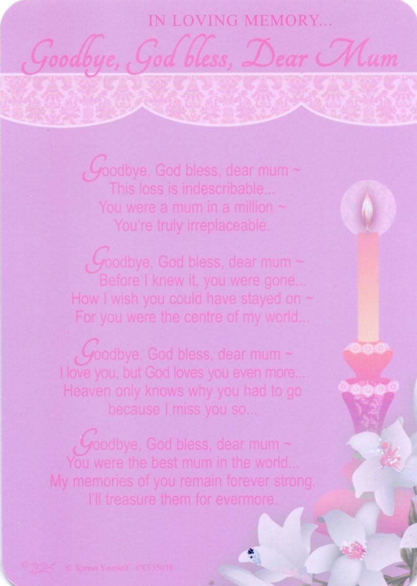 Loving Memory Graveside Memorial Card - Green Goodbye God Bless Dear ...