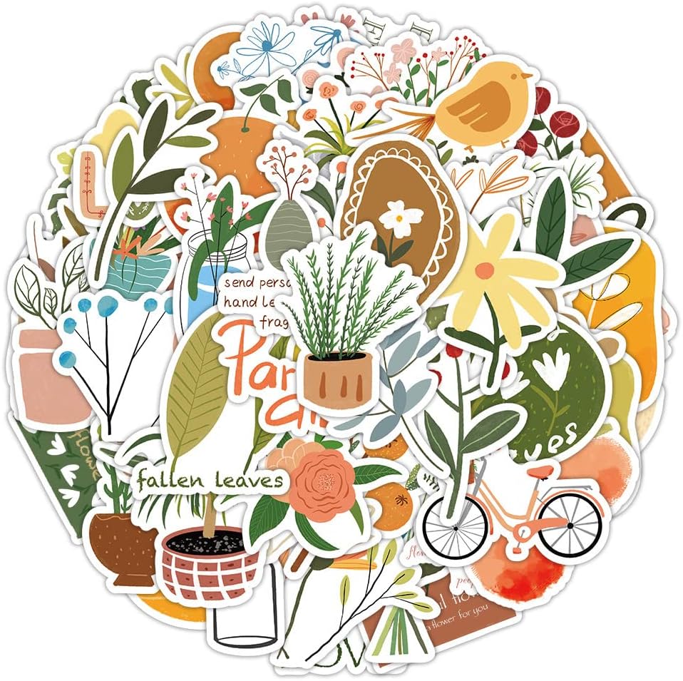 Amazon.com: 124Pcs Boho Stickers Flowers Floral Decals Vinyl Waterproof ...