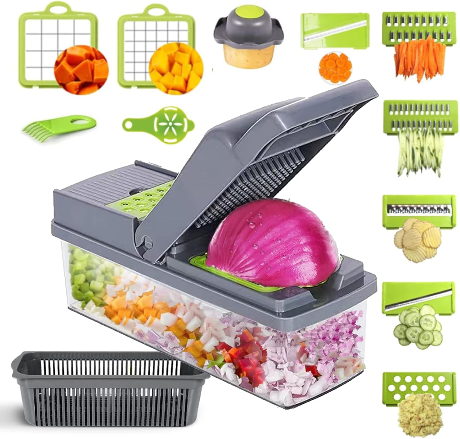 Amazon.com: Vegetable Chopper,Mandoline Slicer Pro 12 in 1 Food ...