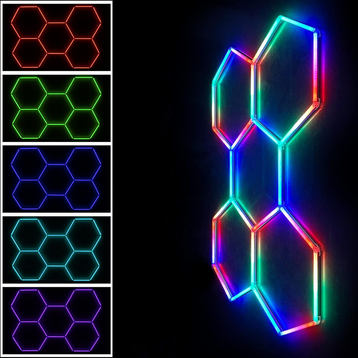 RGB Hexagon Lights - RGB Hexagon Garage Lights, RGB Lights with Music ...