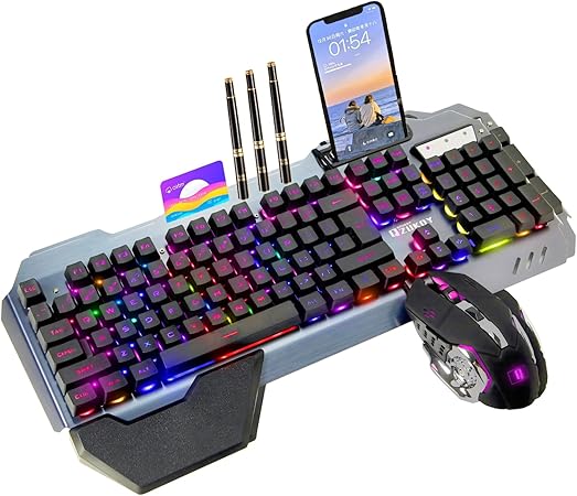 RGB Backlit Gaming Keyboard and Mouse Set – 16 Lighting Modes, 2400DPI ...