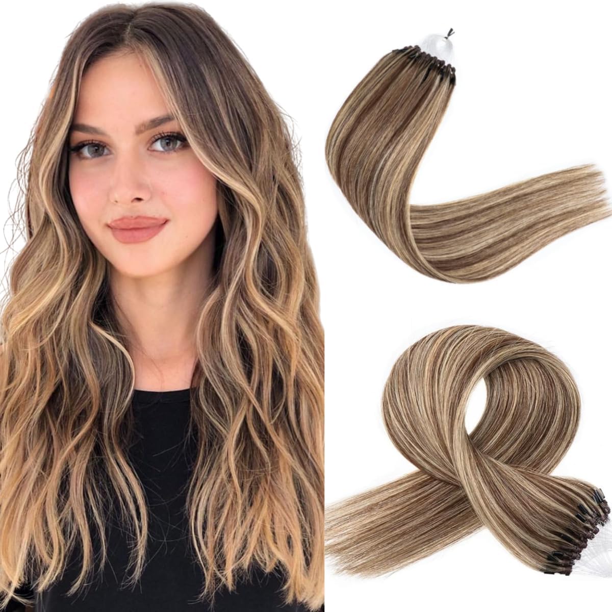 Micro Loop Hair 0.5g/s 100s Straight Human Hair Extensions Easy Loop ...