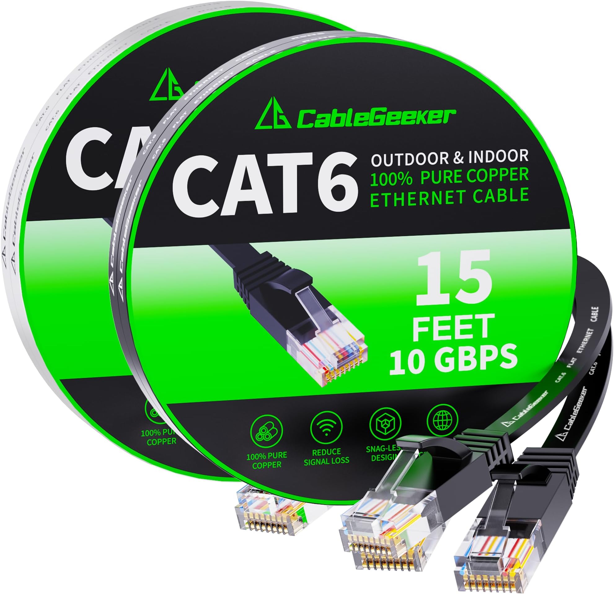 Amazon.com: BUSOHE Cat6 Ethernet Cable 15FT 2Pack White, Cat-6 Flat ...