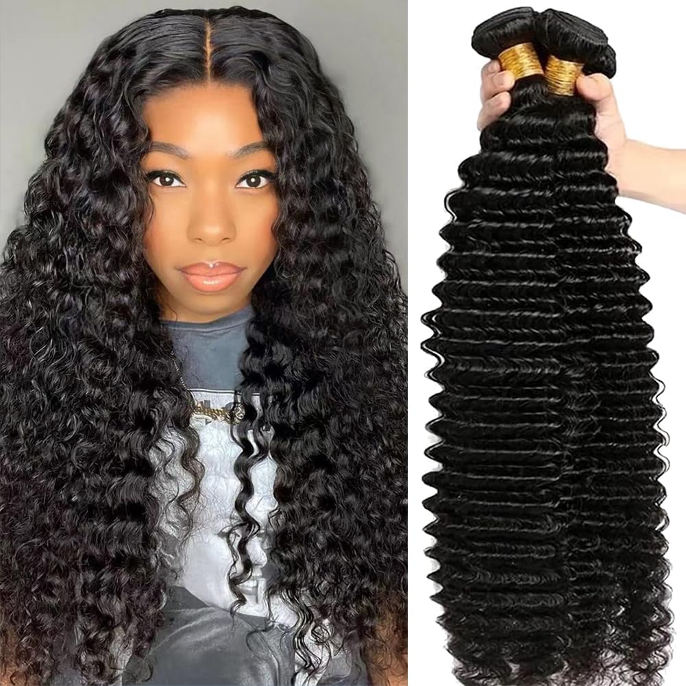 Amazon.com : 18 20 22 24 Inch Deep Wave Human Hair Bundles 100% ...