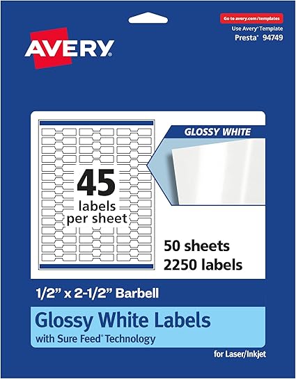 Amazon.com: Avery Glossy White Barbell Labels with Sure Feed, 5" x 2.5 ...