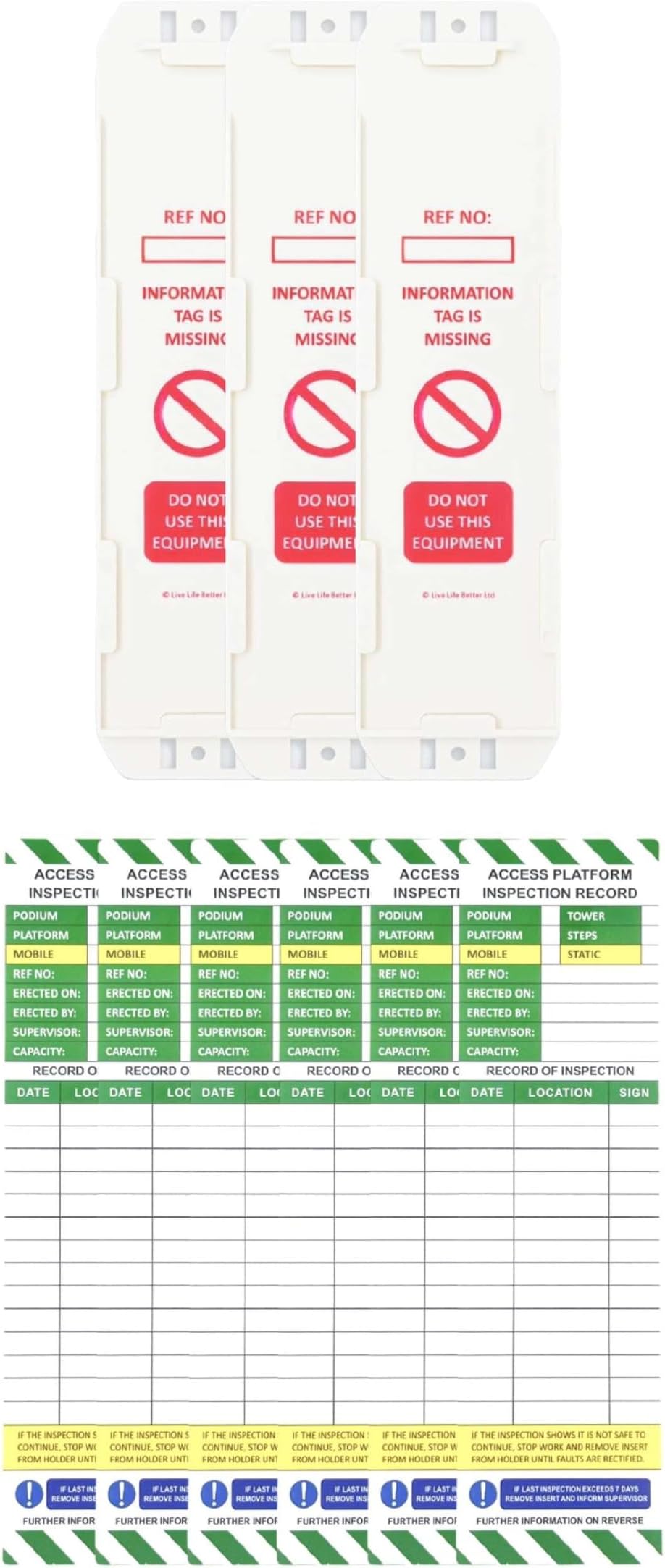 LIVELIFEBETTER® Access Platform Inspection Tags – 3 Holders & 6 Inserts ...