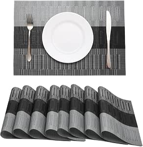 Amazon.com: HeloHo Black Grey Stripe Placemats Set of 8, Heat-Resistant ...