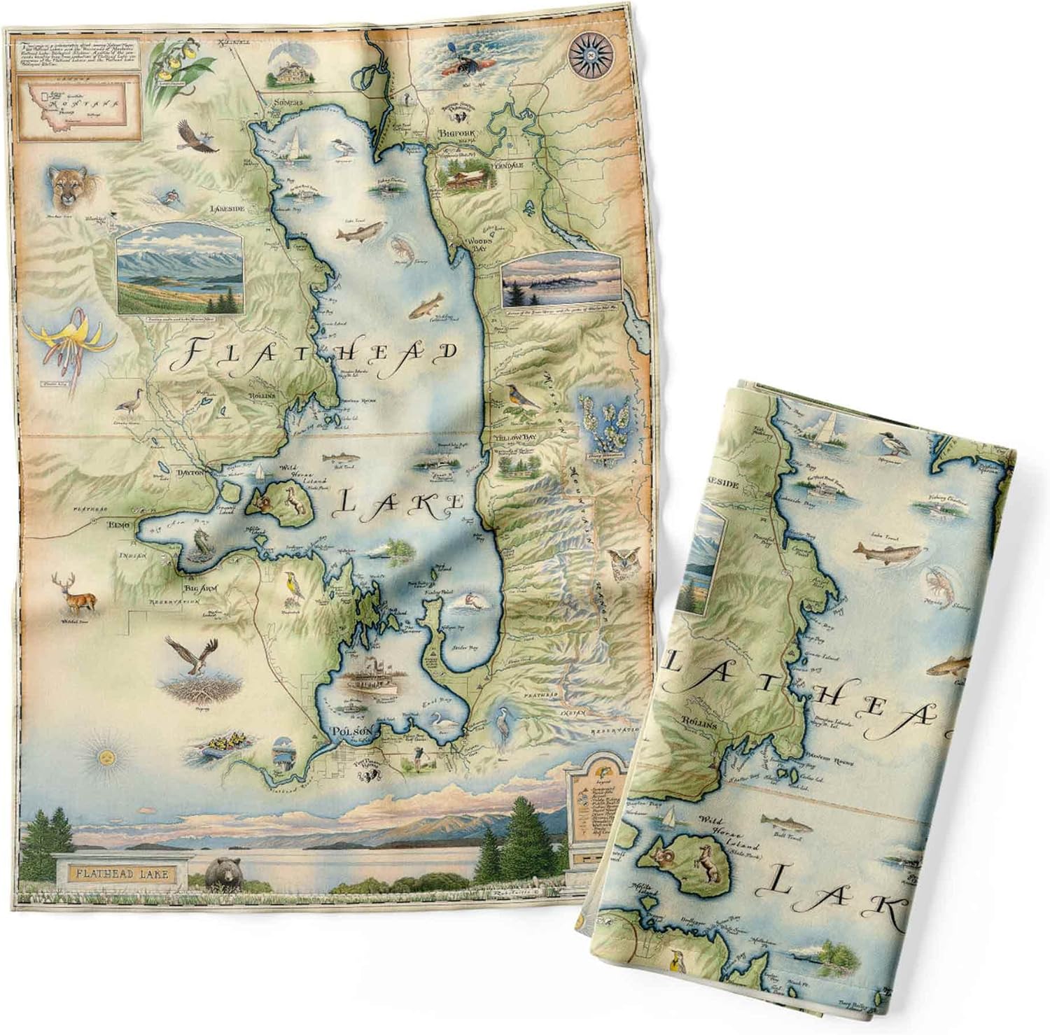 Amazon.com: Xplorer Maps Flathead Lake Map Decorative Flour Sack ...