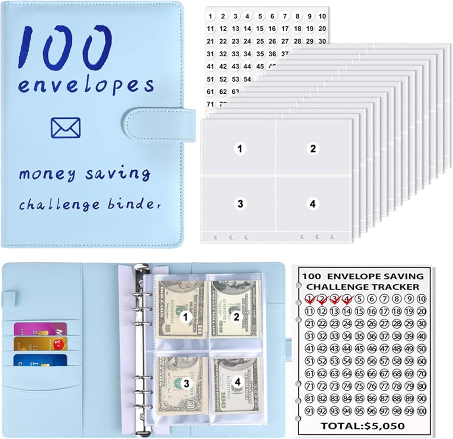 Amazon.com: 100 Envelopes Money Saving Challenge Binder A5 Money Saving ...