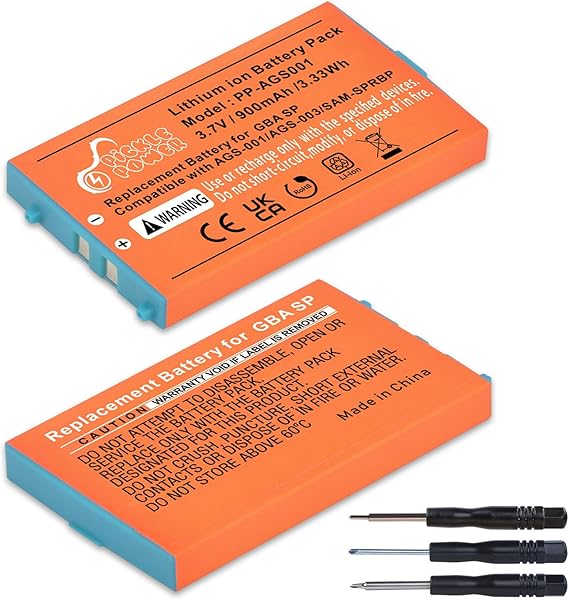 Gameboy Advance SP Battery, Pickle Power 2 Pack 900mAh Rechargeable ...