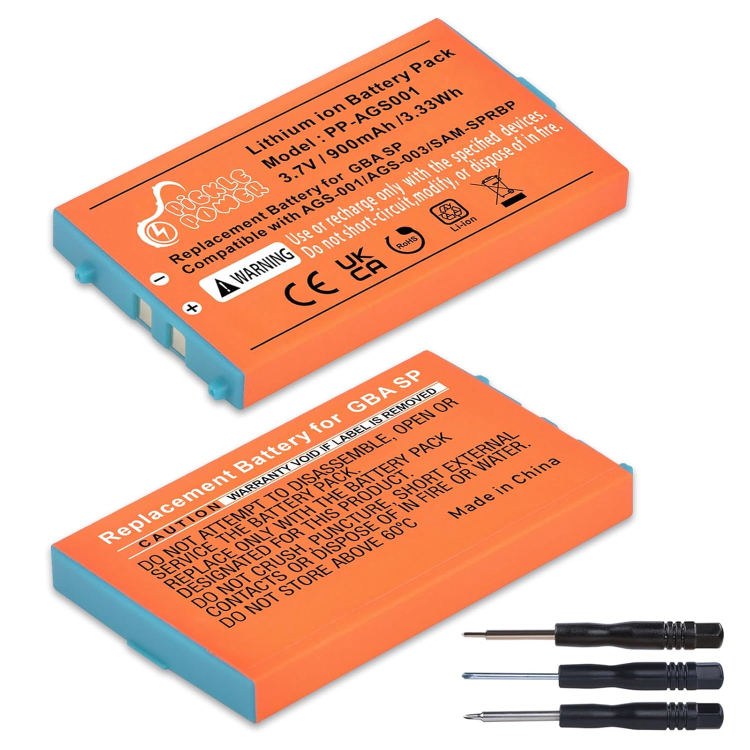 Gameboy Advance SP Battery, Pickle Power 2 Pack 900mAh Rechargeable ...