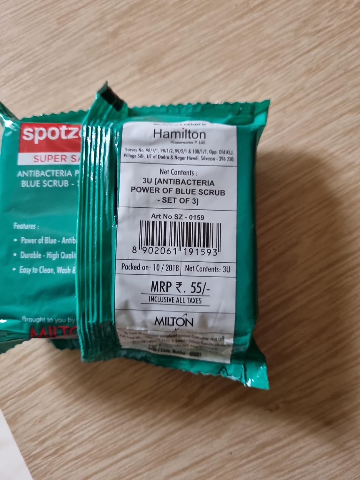 Spotzero by Milton Plastic Antibacteria Power Scrub, Pack of 3, Blue ...