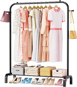 LOEFME Clothes Rail, Clothes Rack with Hooks, Sturdy Hanging Solution ...
