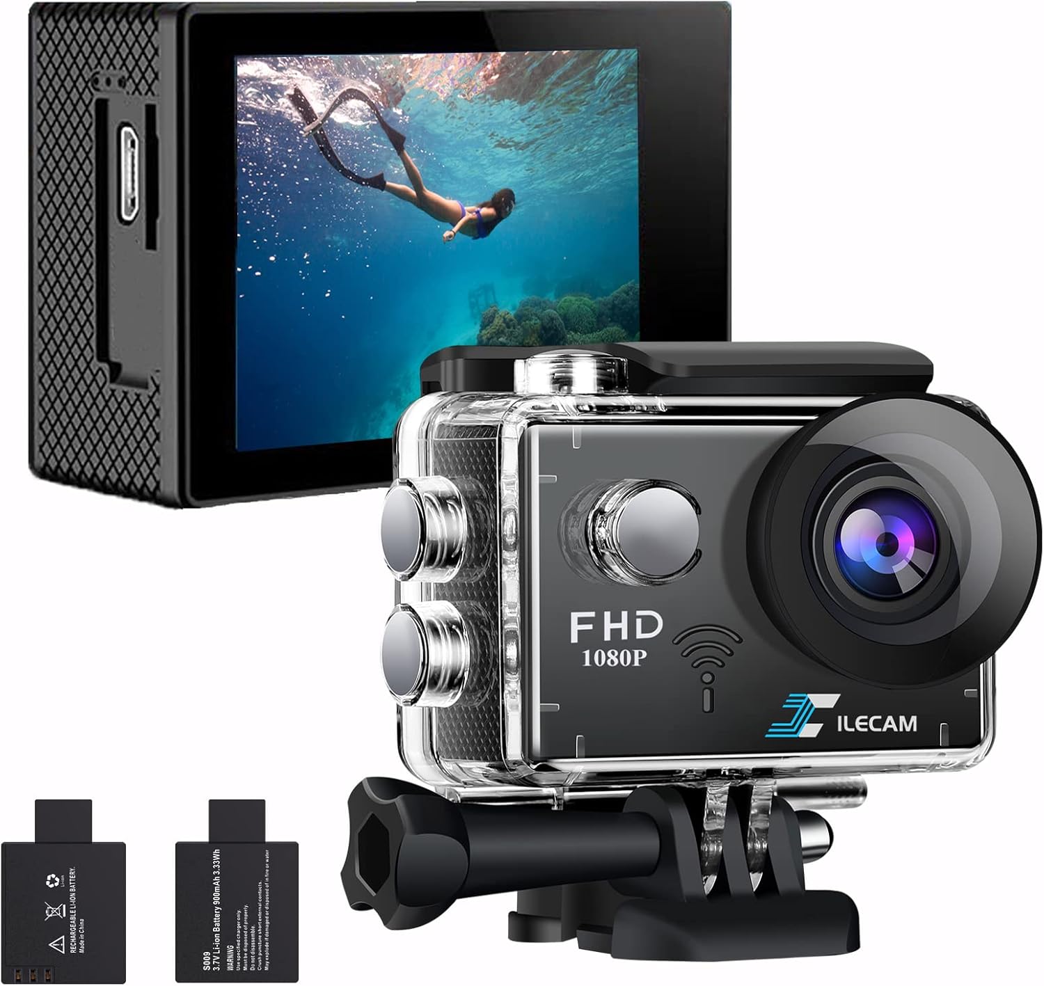 Amazon.com : Xilecam Action Camera 1080P 30fps, WiFi Sports Camera HD 2 ...