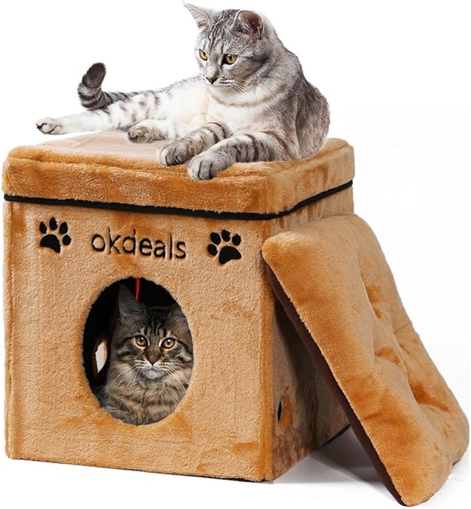 Amazon.com : Collapsible Cat House, Cat Cube with Soft Mat for Small ...