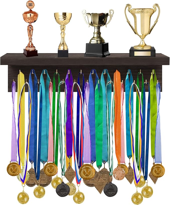 DSVENROLY Medal Holder Display Trophy Shelf Organizer,Sturdy Wooden ...
