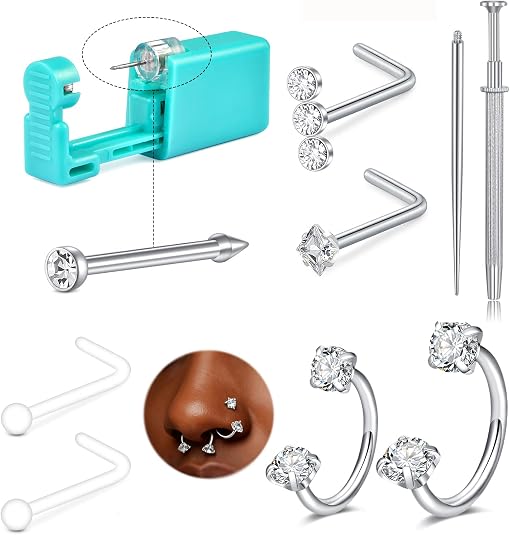 Amazon.com: QWALIT 20g Nose Piercing Kit Silver Nostril Ring Piercing ...
