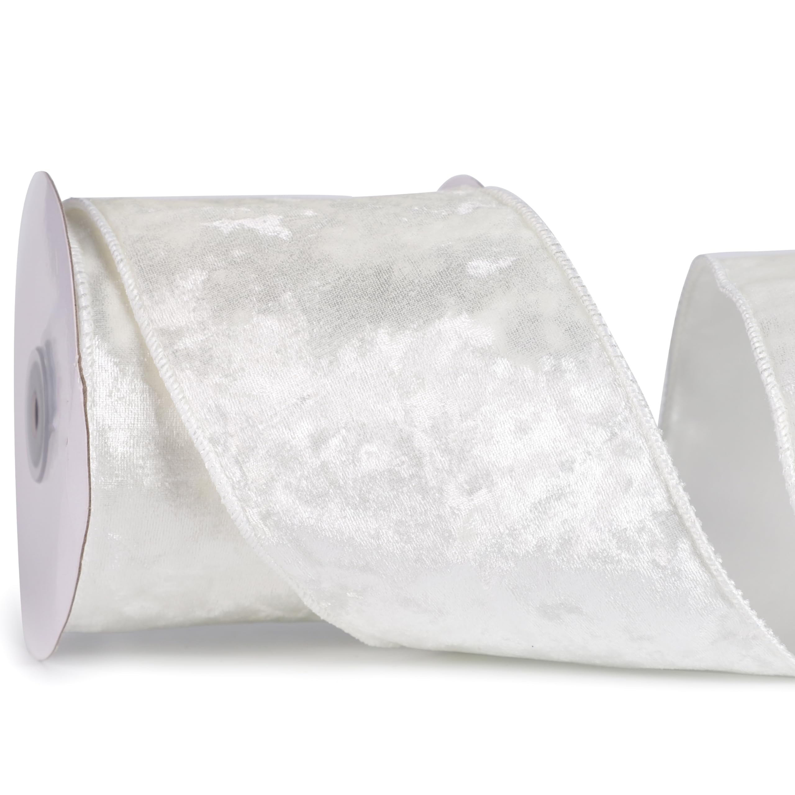 Amazon.com: MAYREEL 4 Inch White Crushed Velvet Ribbon Wired Thick ...