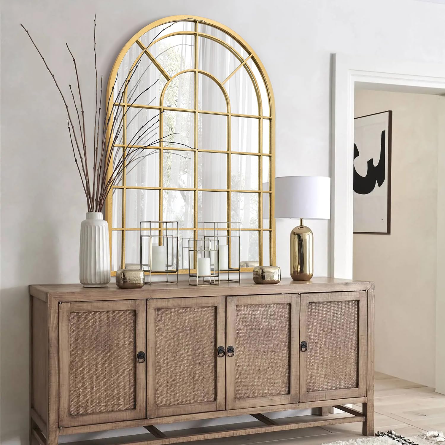 Amazon.com: Besdomus Large Arched Window Pane Mirror, 30" x 42" Inches ...