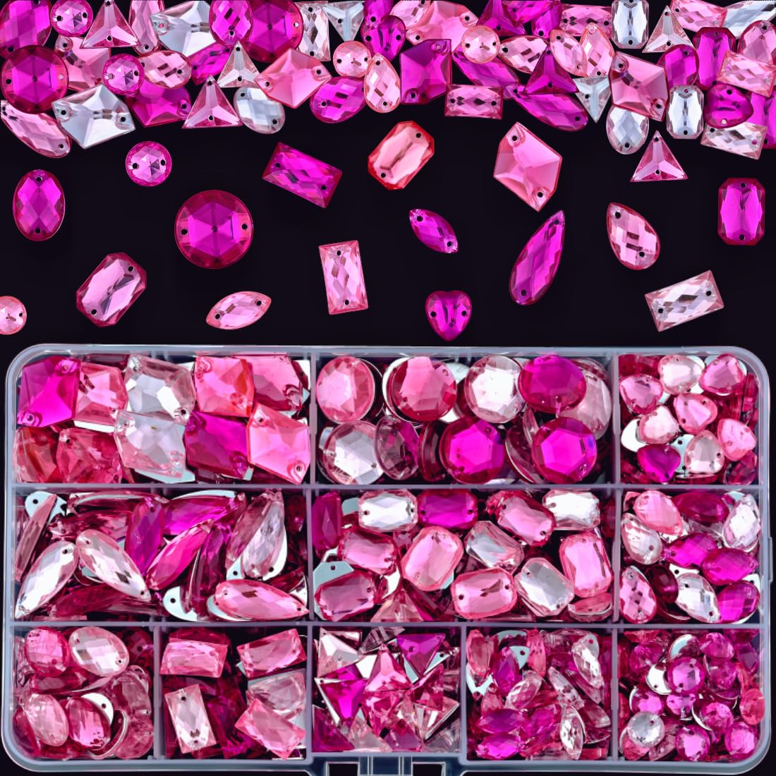 500 Pieces Sew On Rhinestones Kit — Flatback Mixed Shape Acrylic Sewing ...
