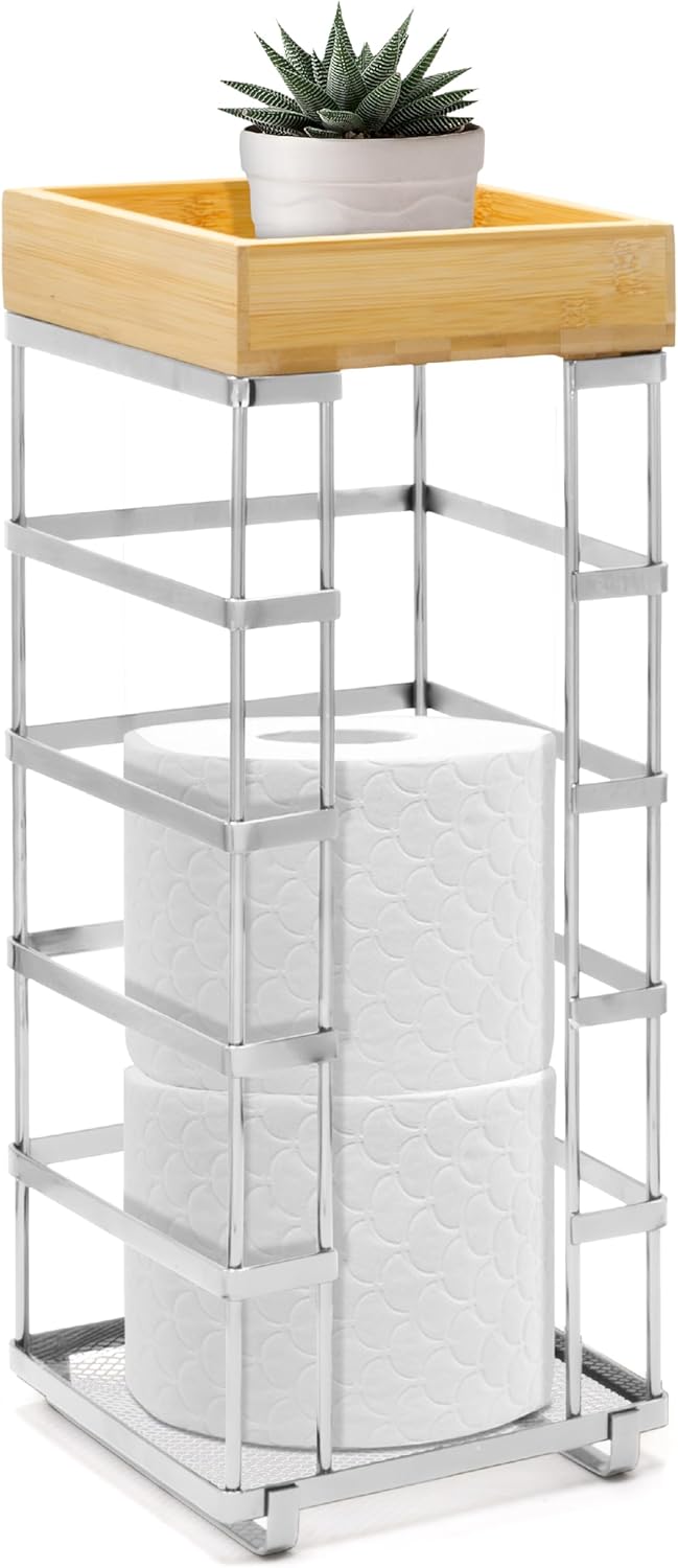 Amazon.com: BROOKSTONE, Stylish Toilet Paper Holder with Bamboo Top ...