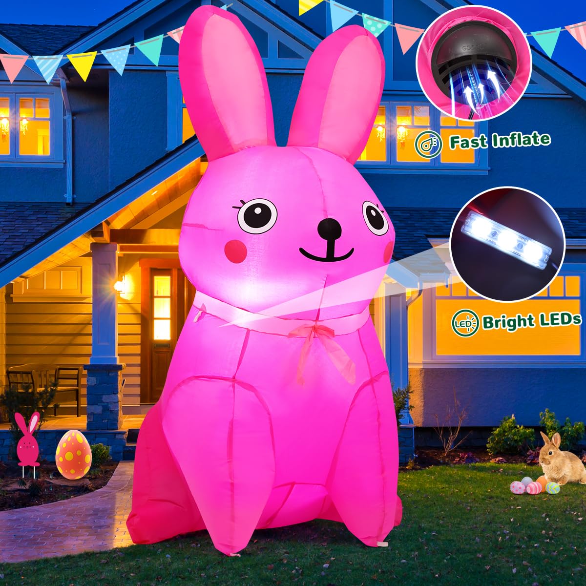 Snapklik.com : GOOSH 5 FT Easter Inflatables Bunny Outdoor Decorations ...