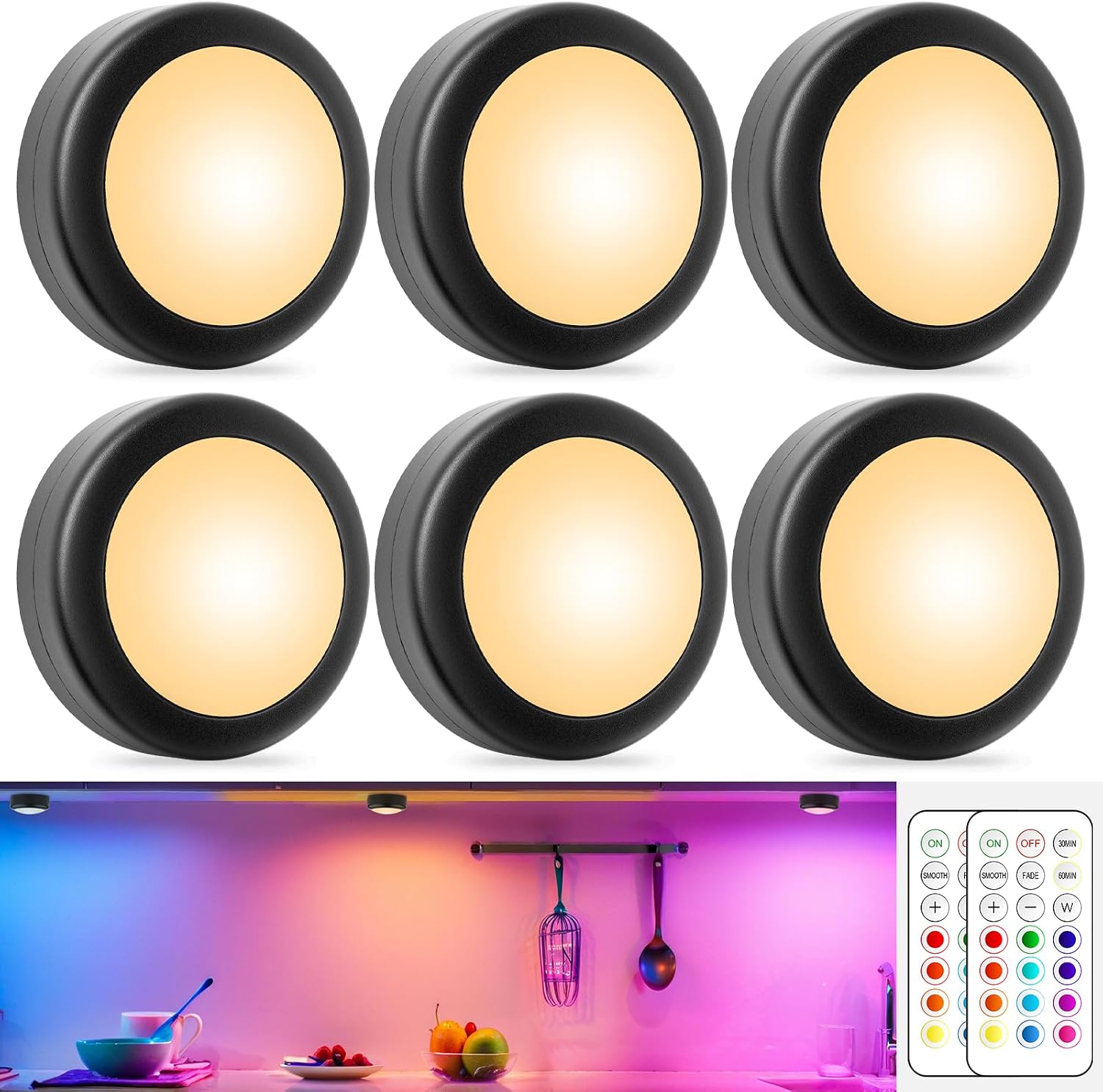Aokpsrt Puck Lights with Remote Control, AA Battery Operated Light, 13 ...