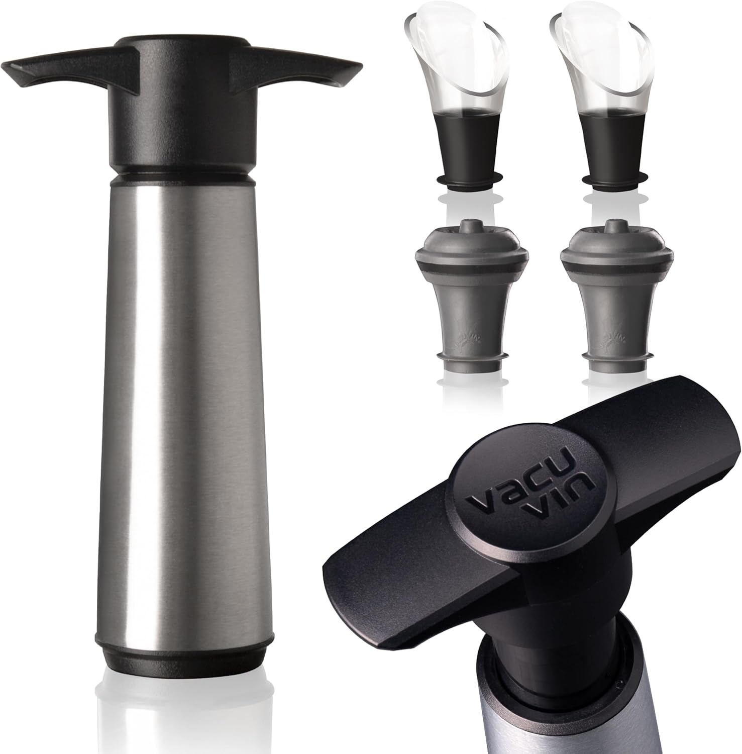 Vacu Vin Wine Saver, Stainless Gift Set, Silver, 3w x 5h (in) (649360 ...