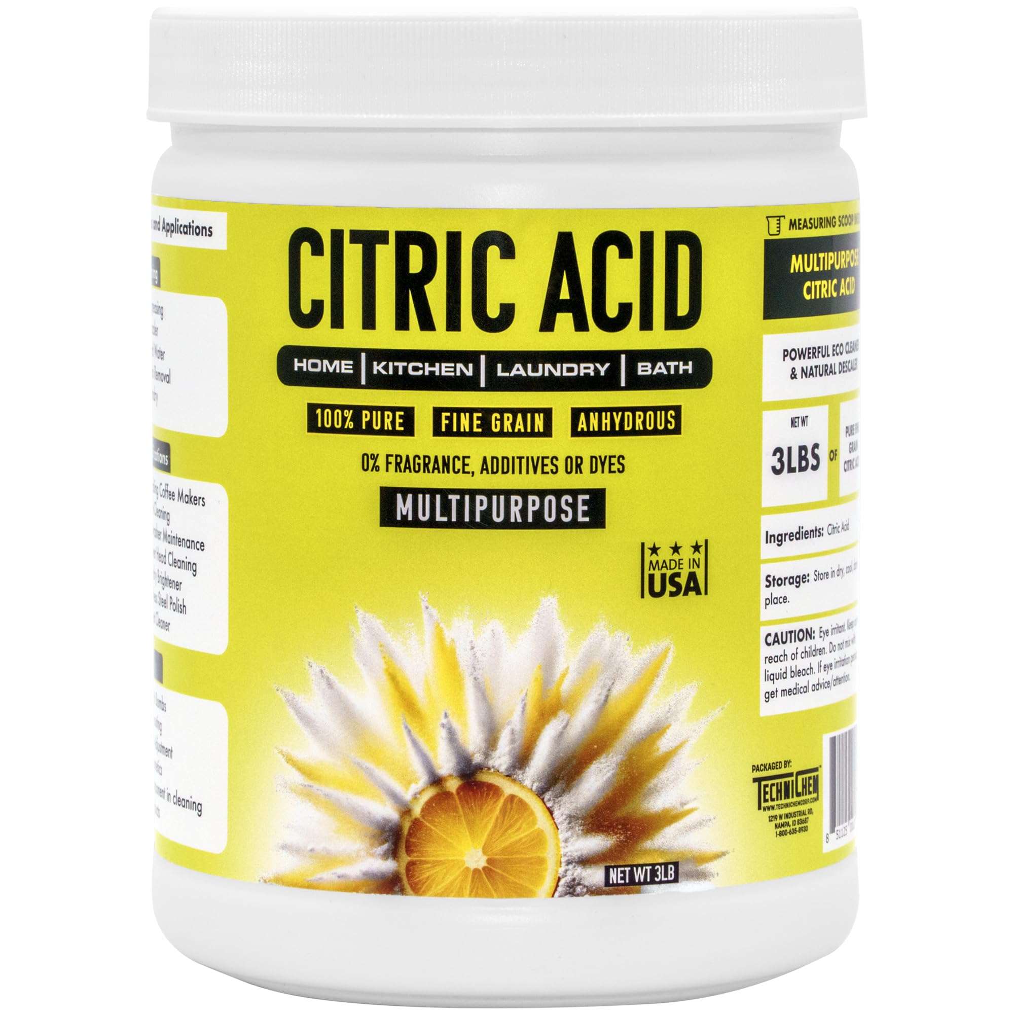 Amazon.com: TECHNICHEM Citric Acid 3 lbs | 100% Pure, Anhydrous, Fine ...